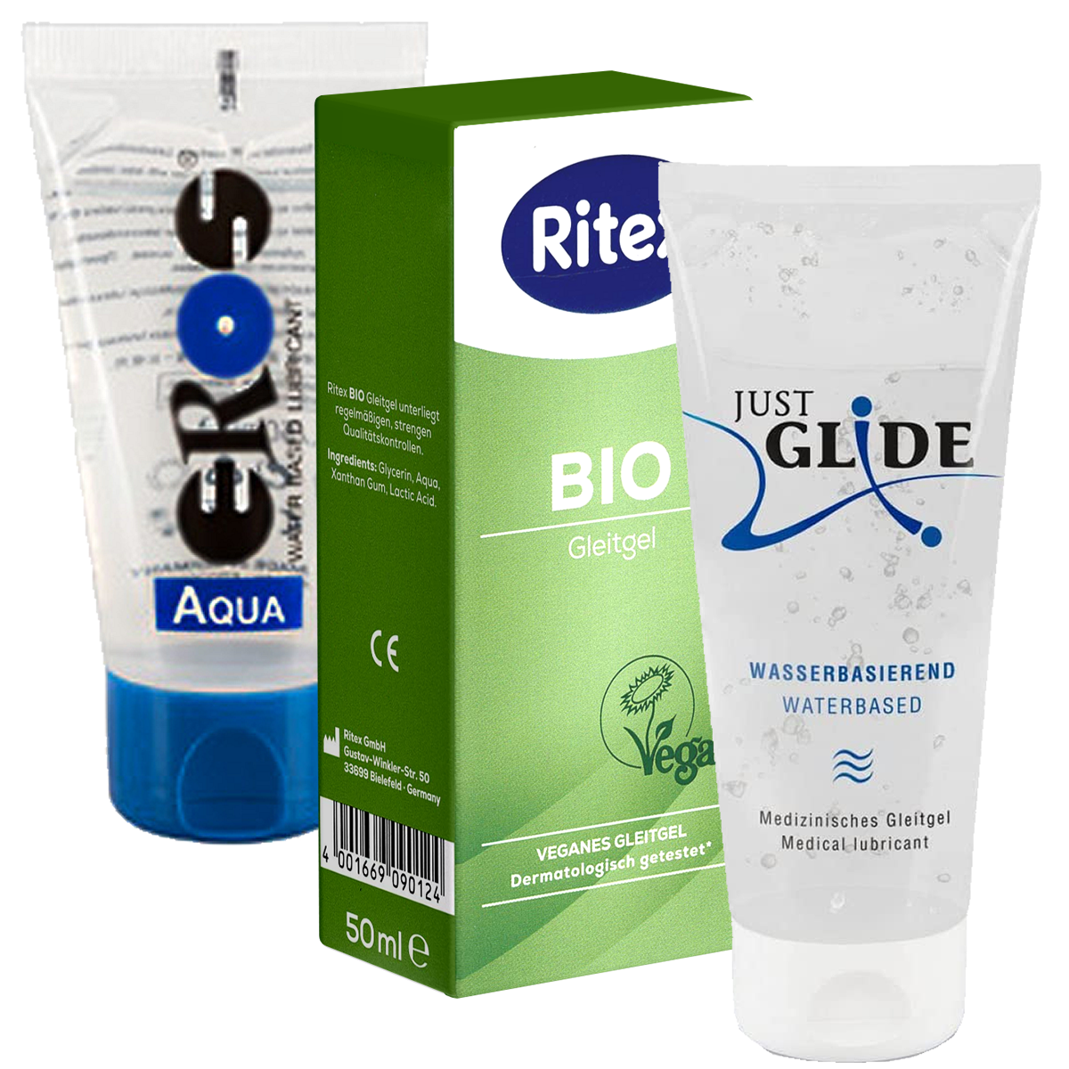Gleitgel Testset sensitiv – 3 Sorten je 50ml, vegan, latexsicher (aus ...